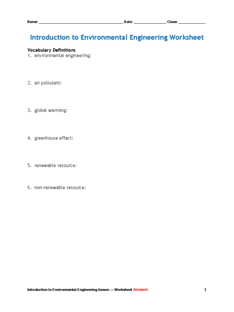 Environmental Engineering Vocabulary Worksheet | PDF | Technology ...