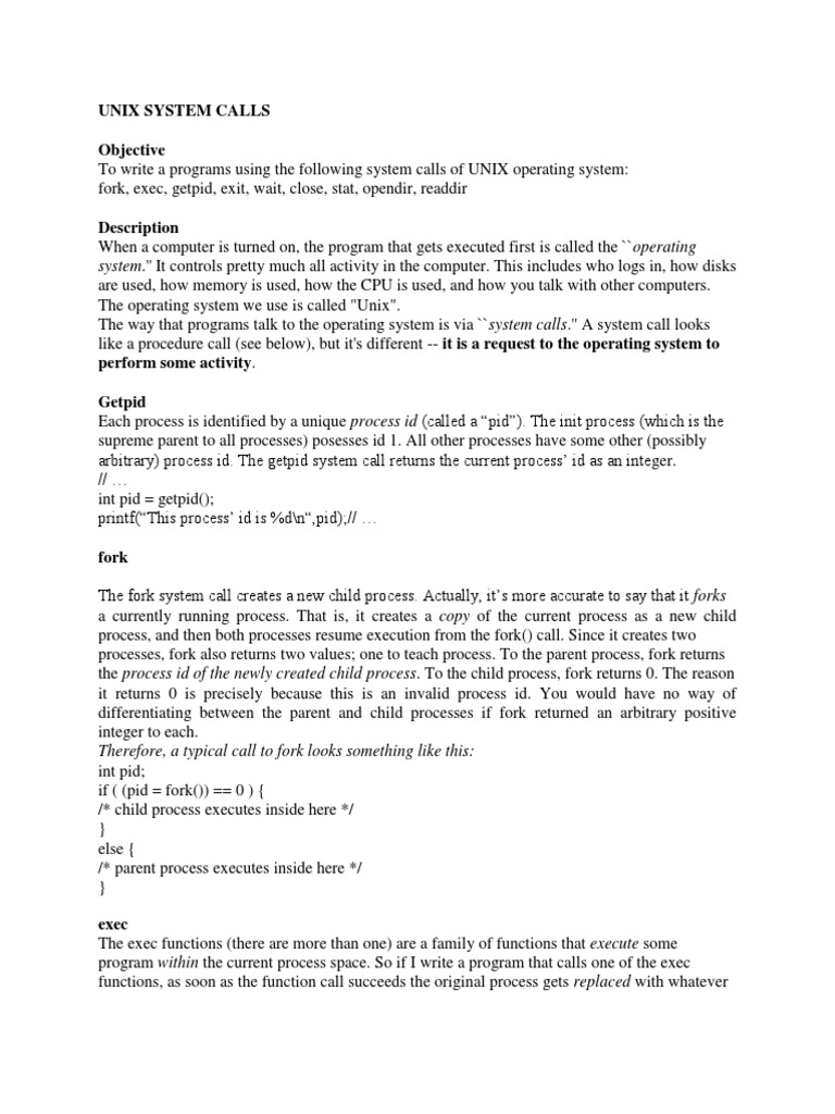 Unix System Calls | PDF | Process (Computing) | Concurrent Computing Unix System Calls | PDF | Process (Computing) | Concurrent Computing