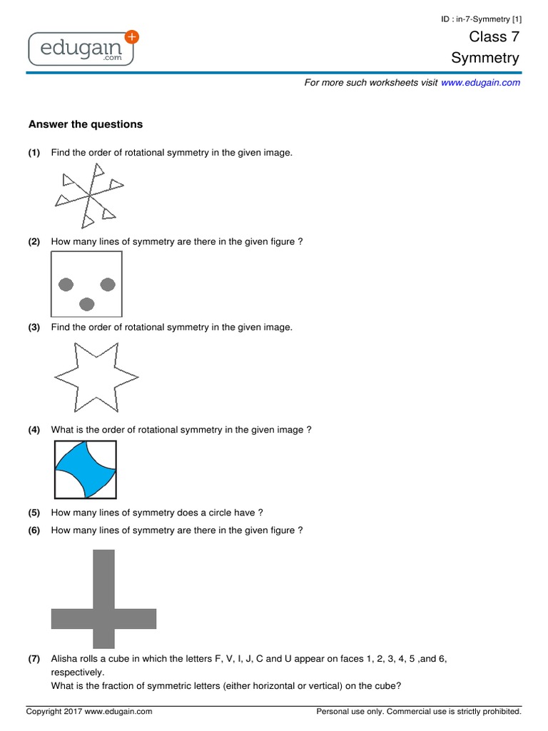 Class 7 Symmetry: Answer The Questions | Pdf | Symmetry | Theoretical 
