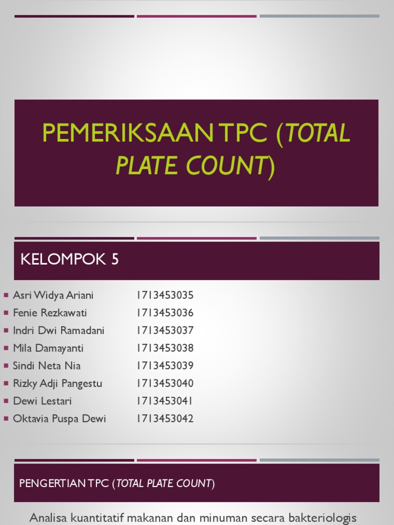 Pemeriksaan TPC (Total Plate Count) | PDF | Memasak, Makanan, & Anggur