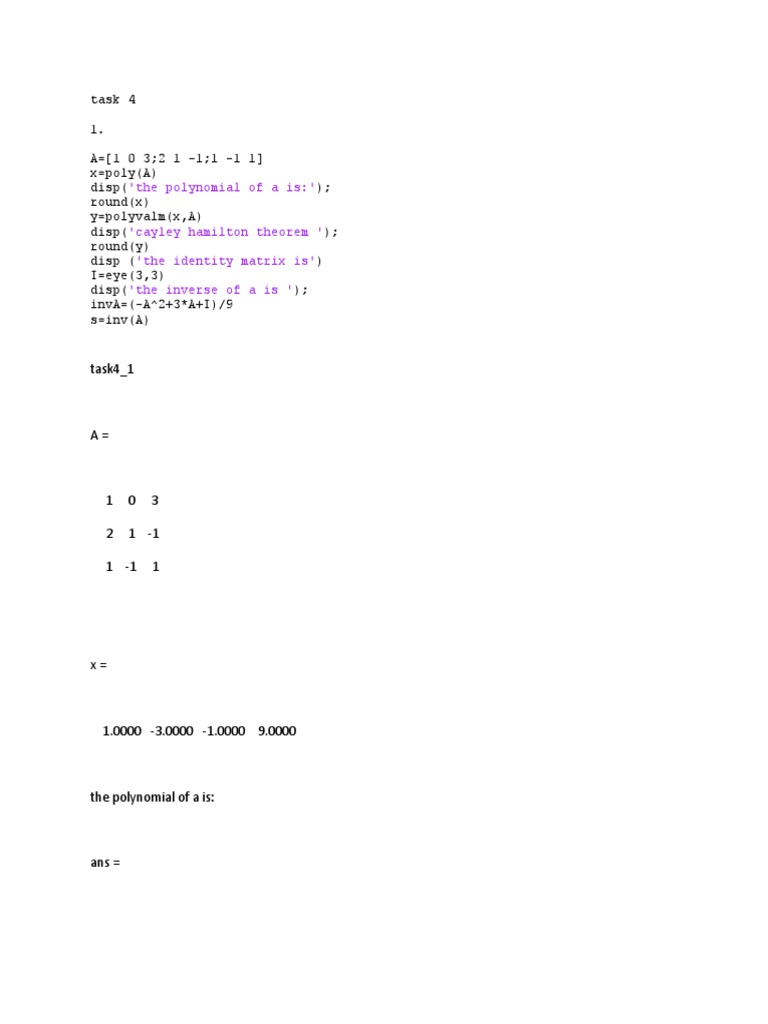 'The Polynomial of A Is:': Task4 - 1 | PDF | Mathematical Concepts ...