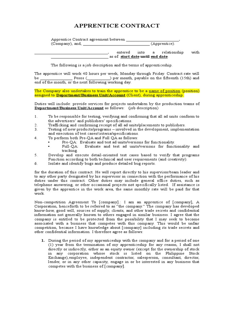 Template Apprentice Contract | PDF | Apprenticeship | Government ...