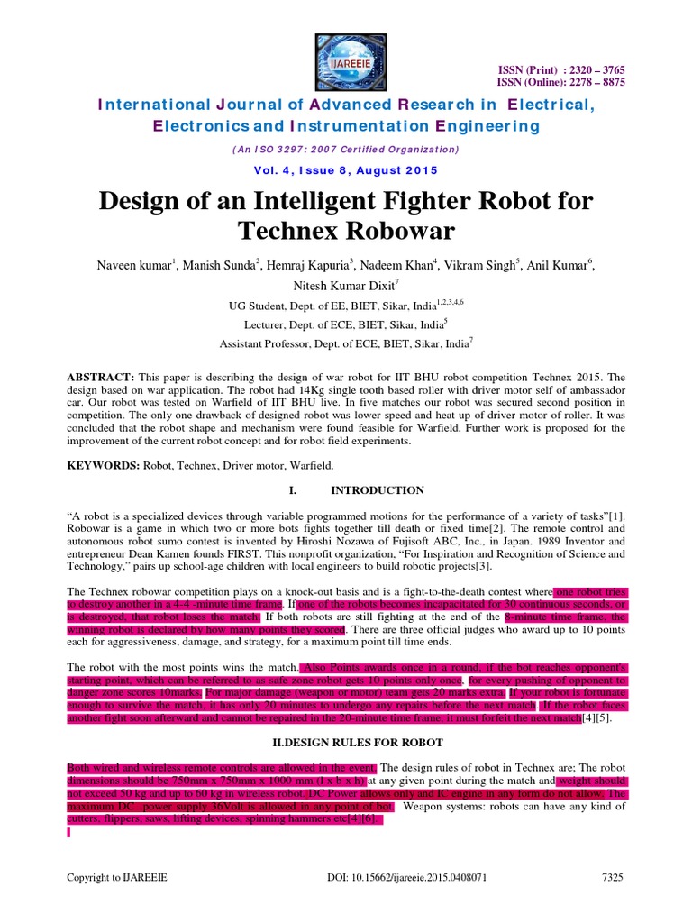 Design of An Intelligent Fighter Robot For Technex Robowar | Download ...