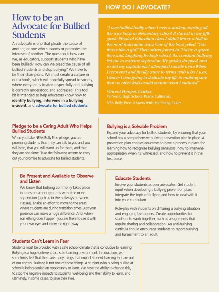 Howtobean Advocate For Bullied Students | PDF | Bullying | Learning