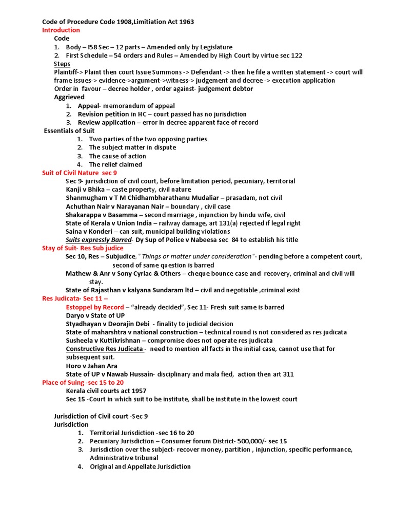 CPC Short Note LLB | Download Free PDF | Decree | Lawsuit