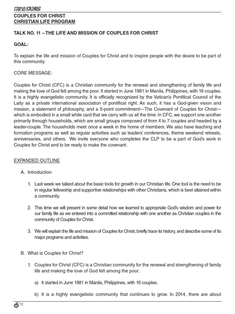 Couples For Christ Christian Life Program Talk No. 11 - The Life and ...