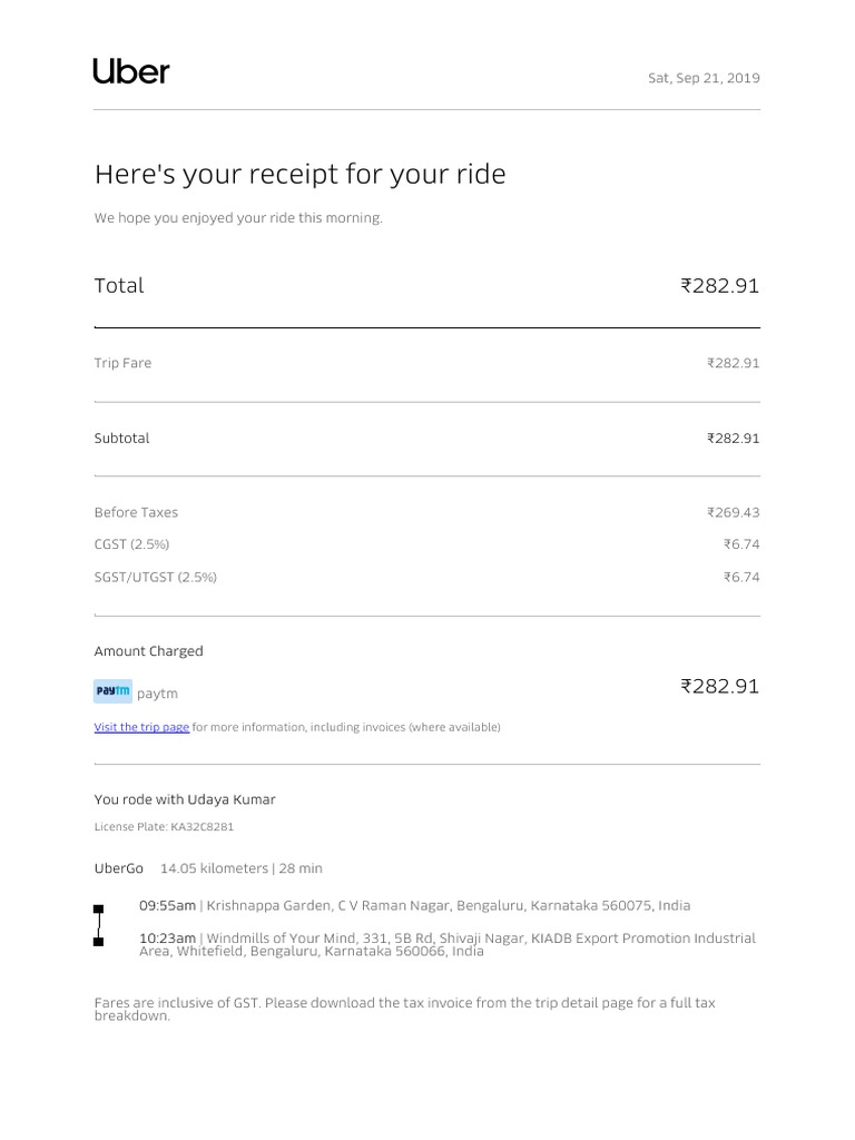 Here's Your Receipt For Your Ride: Total 282.91 | PDF