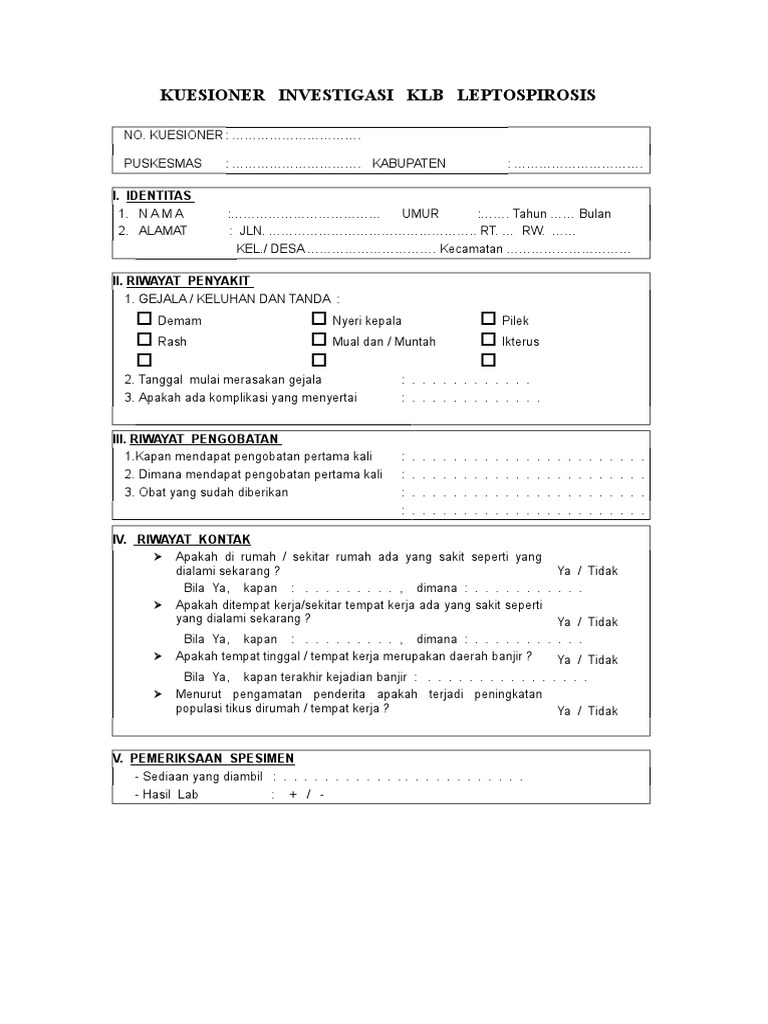 Form Penyelidikan KLB Leptospirosis | PDF