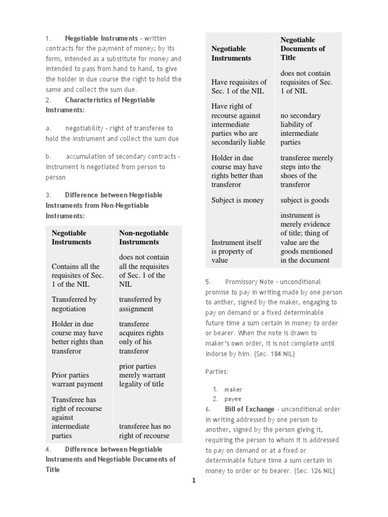 Negotiable Instruments | PDF | Negotiable Instrument | Promissory Note