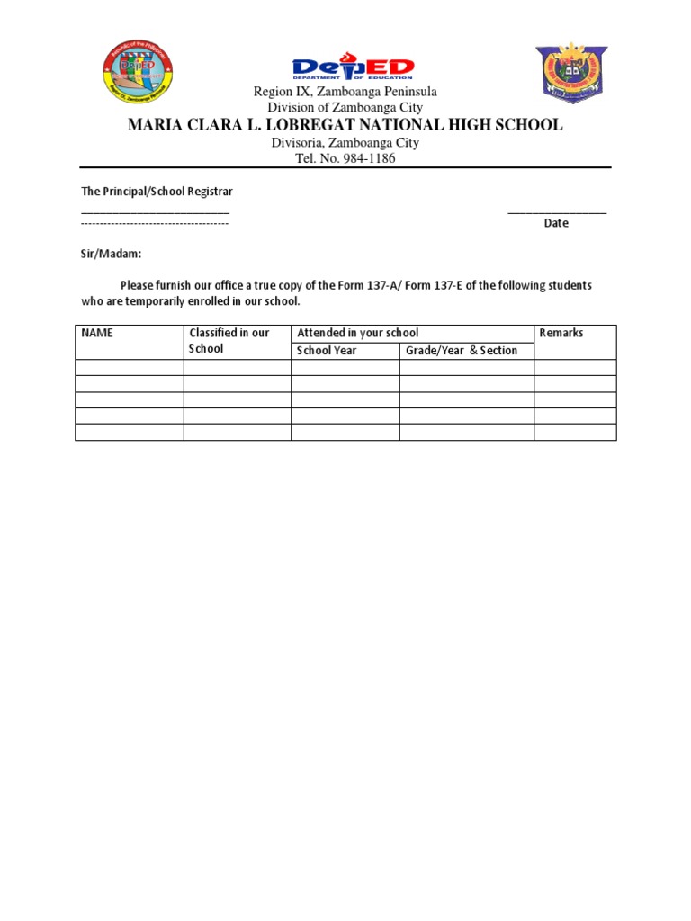 Request Form For 137 | PDF