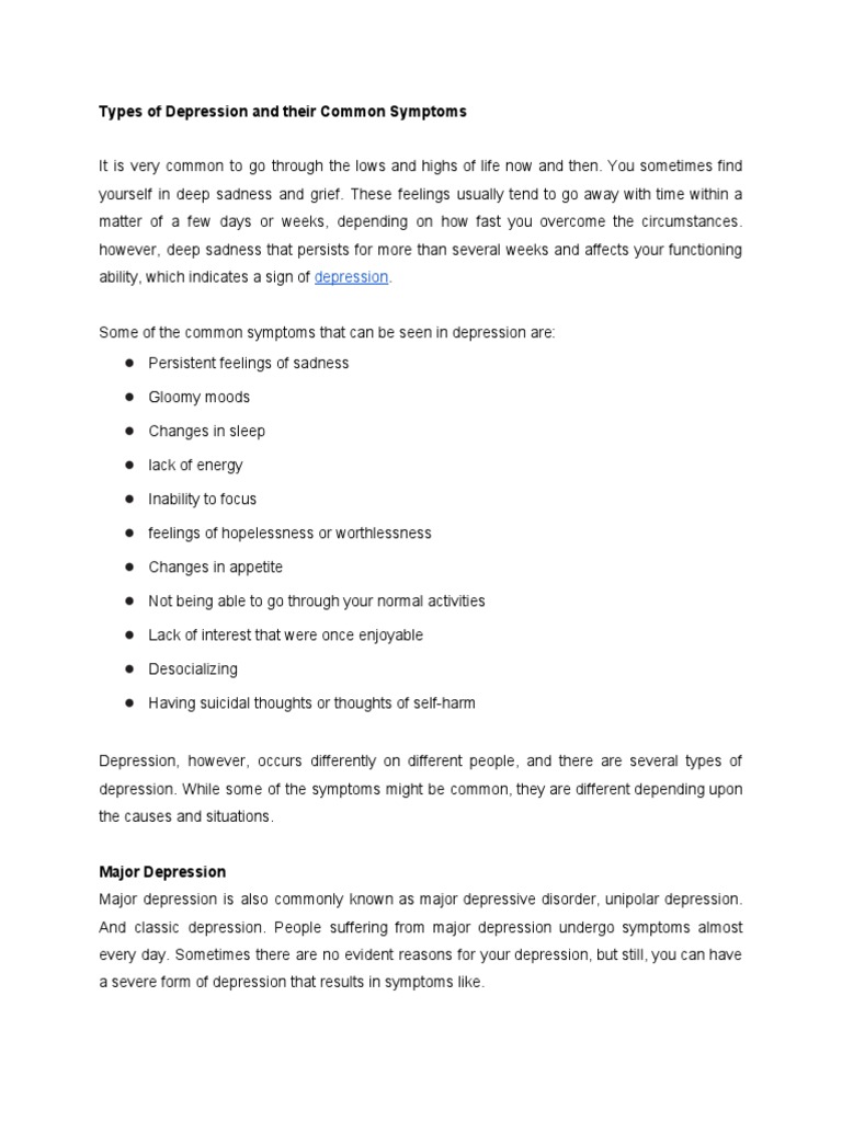 Types of Depression | PDF | Mania | Major Depressive Disorder