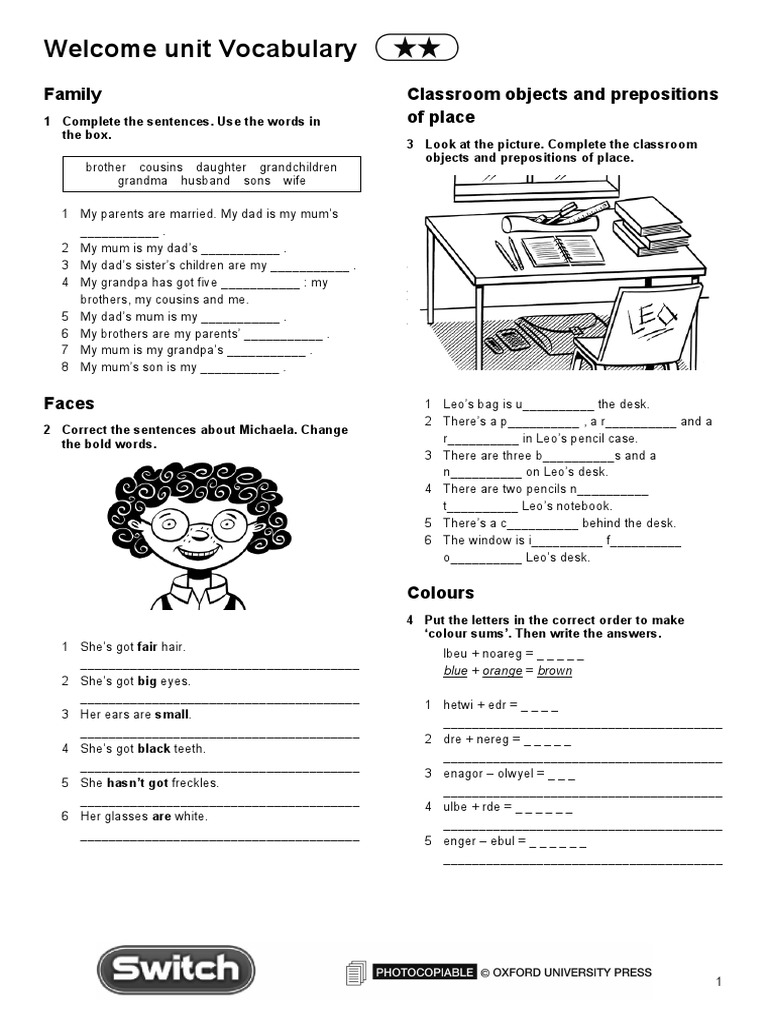 Welcome Unit Vocabulary: Family Classroom Objects and Prepositions of ...