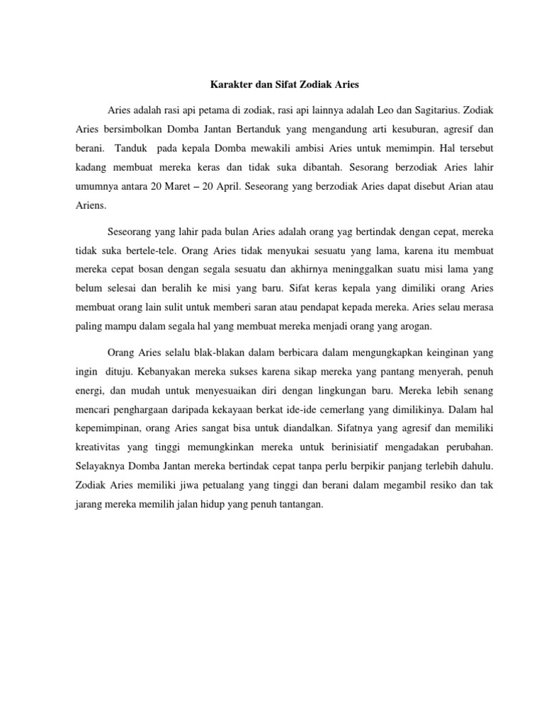 Sifat dan Karakter Zodiak Aries | PDF