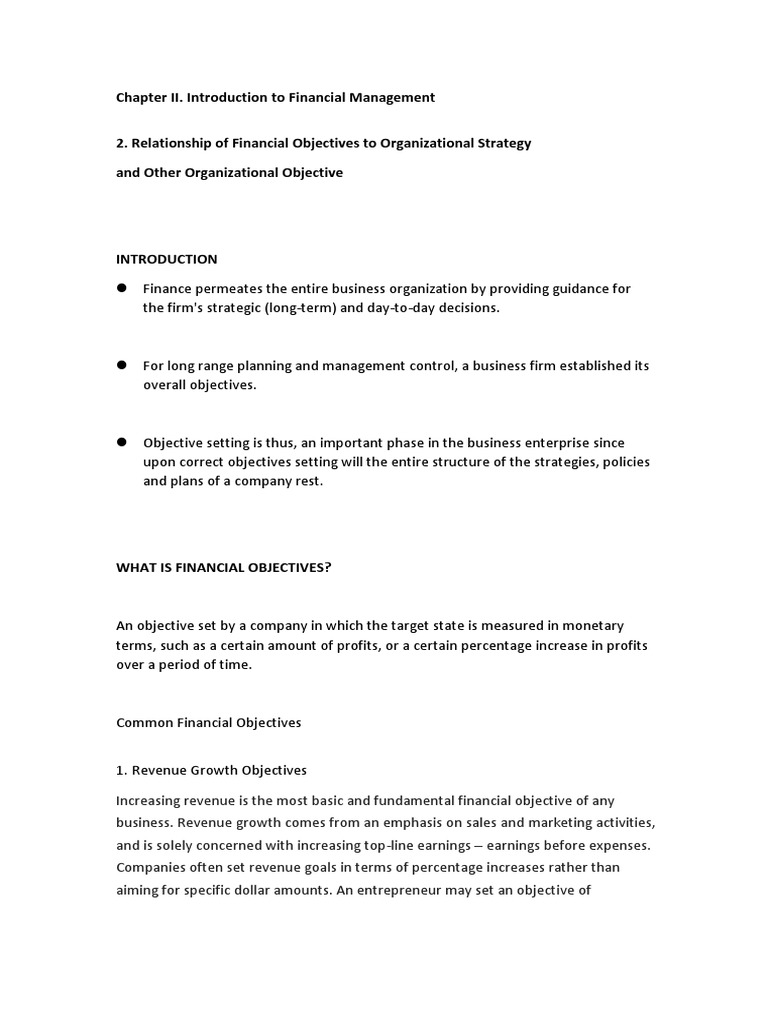 Chapter II Financial Management | PDF | Strategic Planning | Return On ...