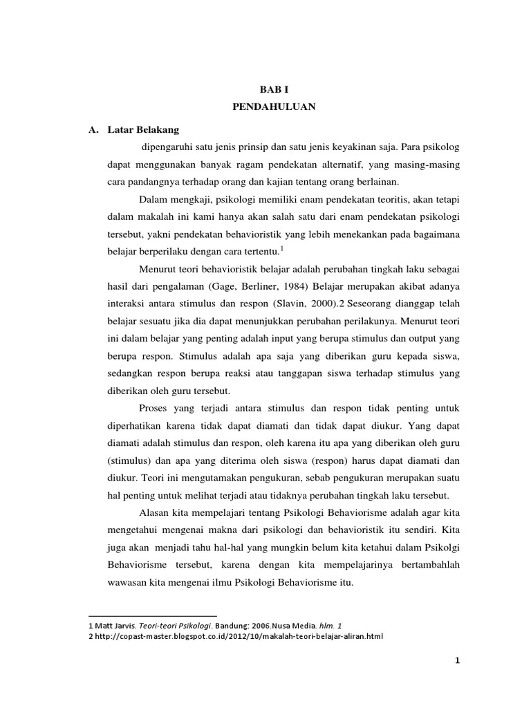 Makalah Aliran Behaviorisme | PDF
