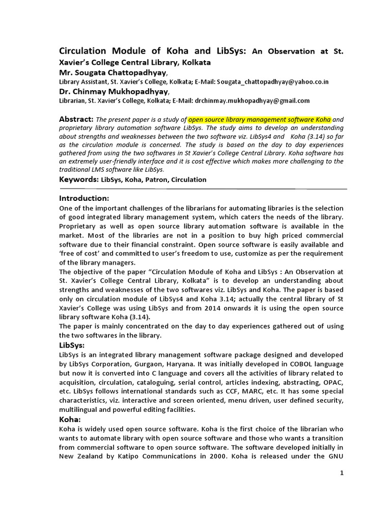 Circulation Module of Koha and Libsys | PDF | Libraries | Library ...