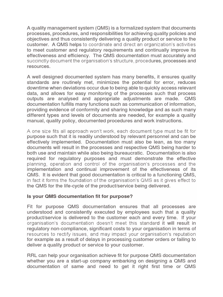 Achieving Fit for Purpose Quality Management System Documentation in 5 ...