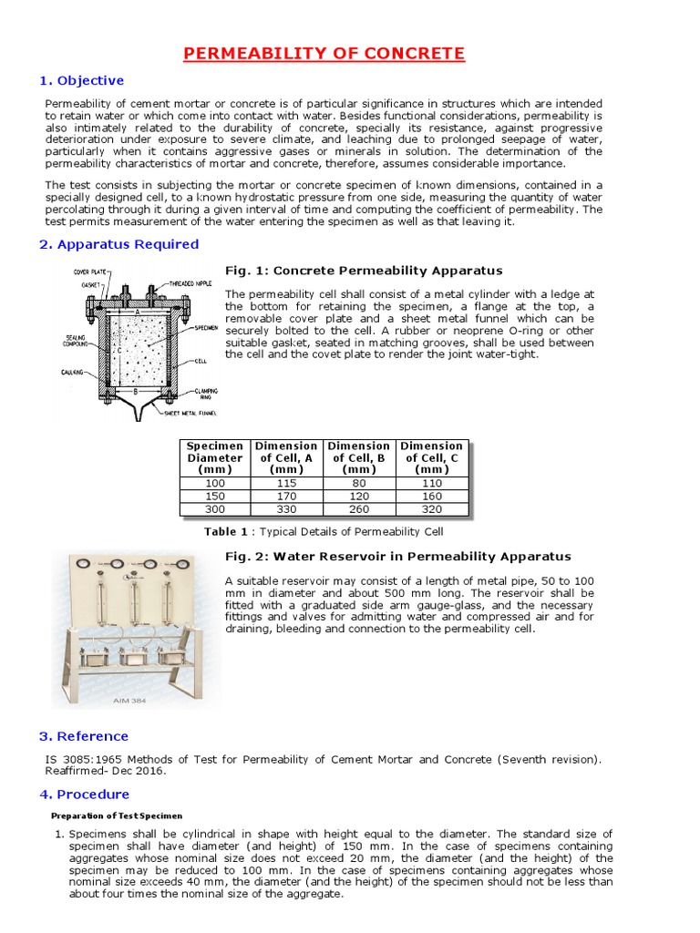 Permeability of Concrete: 1. Objective | PDF | Concrete | Petroleum ...