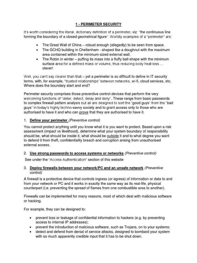 1 - Perimeter Security: Control) | PDF | Information Security ...