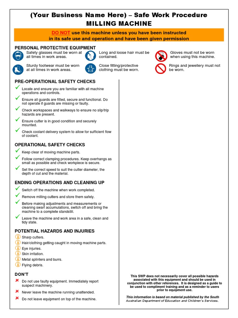 SWP For Milling - Machine | PDF | Personal Protective Equipment ...