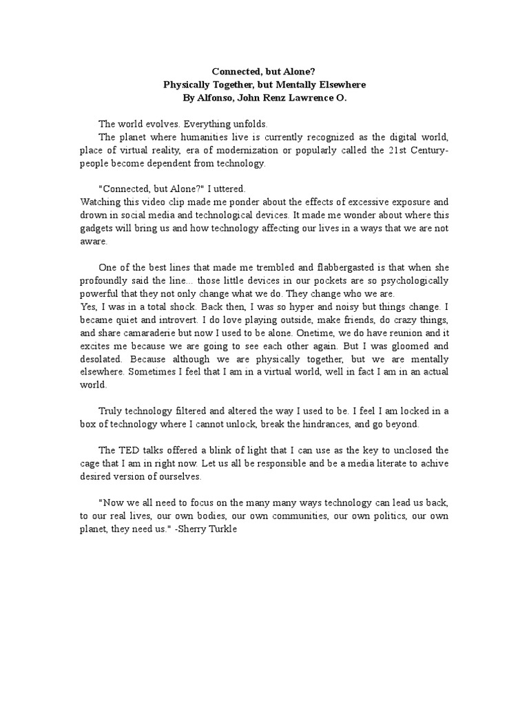 Connected, But Alone? Physically Together, But Mentally Elsewhere by ...