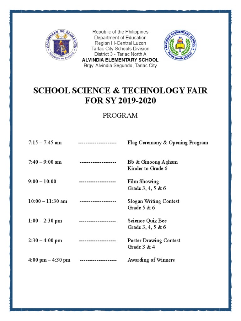 School Science & Technology Fair FOR SY 2019-2020: Program | PDF