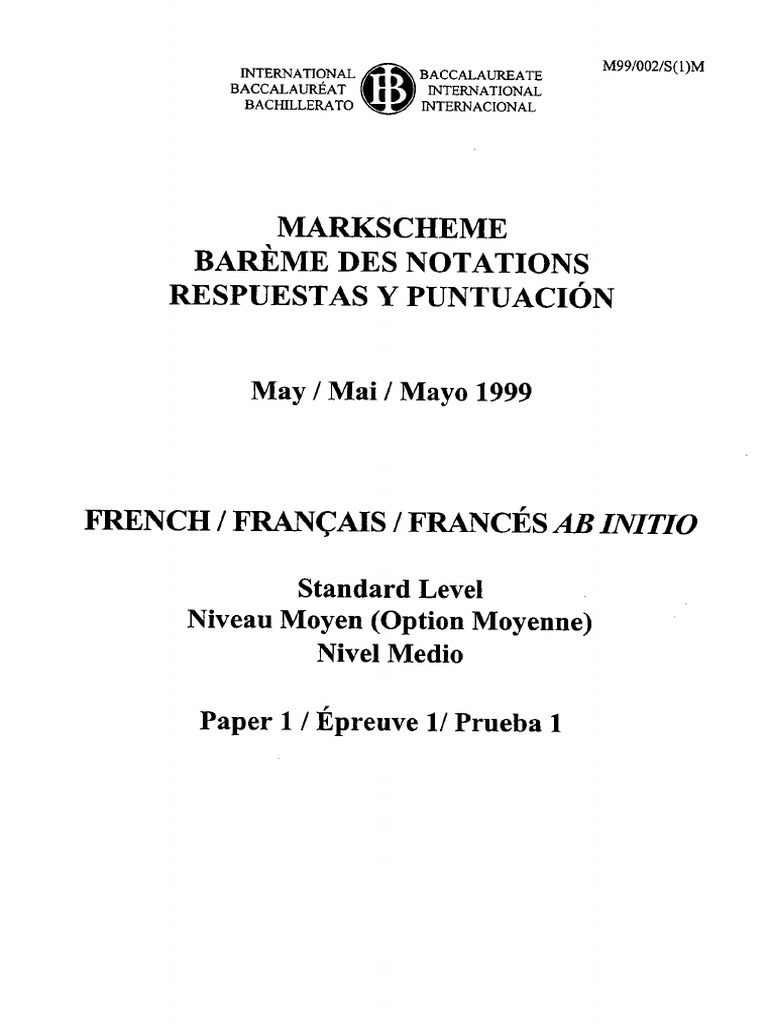 French Ab Initio Paper 1 SL Markscheme | PDF
