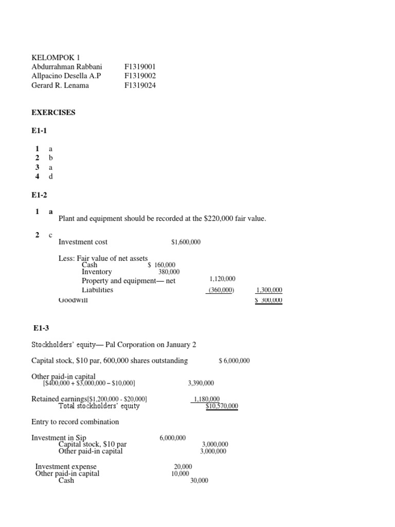 Soal Jawaban AKL CHP 1 | PDF | Equity (Finance) | Goodwill (Accounting)