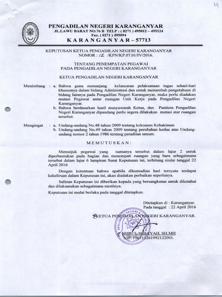 SK Penempatan Pegawai | PDF