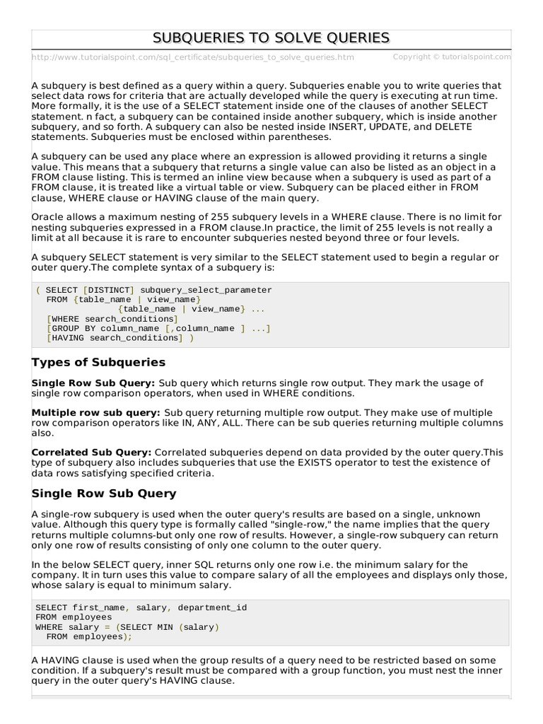Subqueries To Solve Queries PDF | PDF | Information Retrieval | Data ...