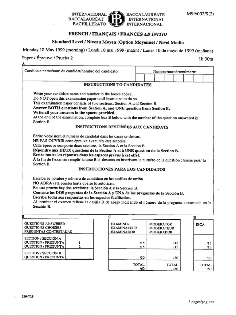 1999-French Ab Initio Paper 2 SL | PDF