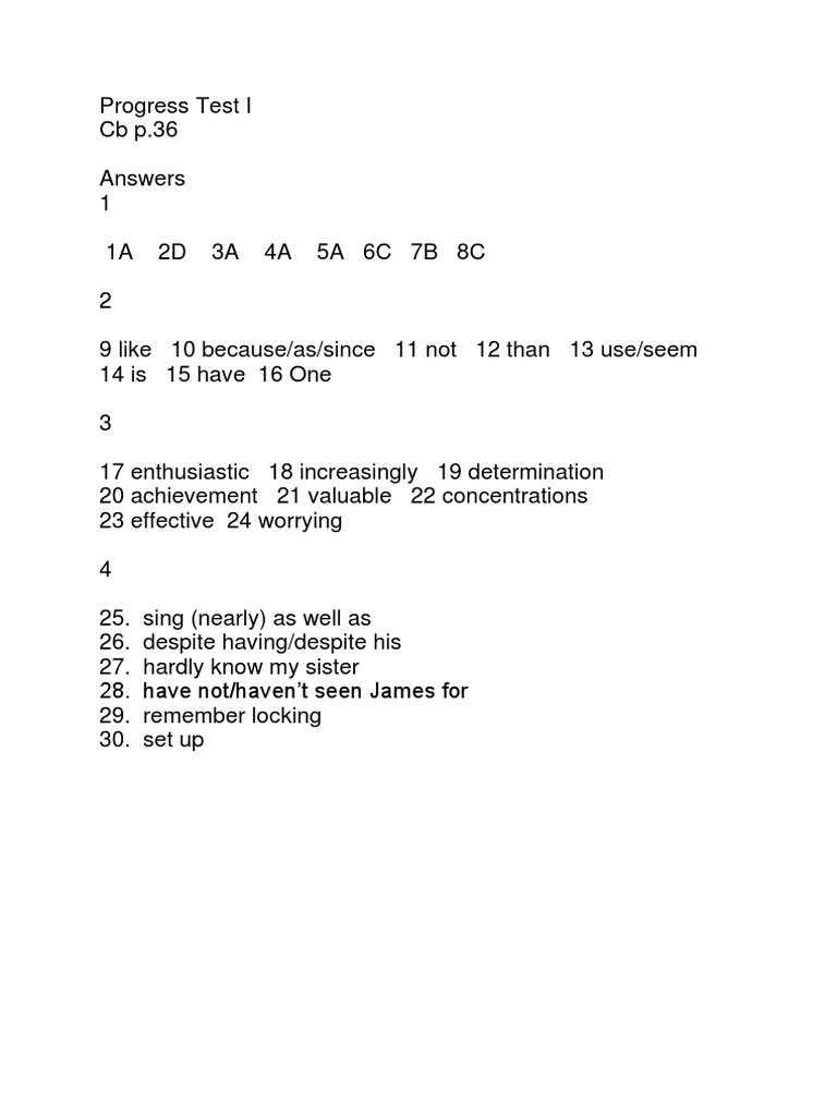 Gold B2 First, Progress Test I CB Pp. 36-37 | PDF