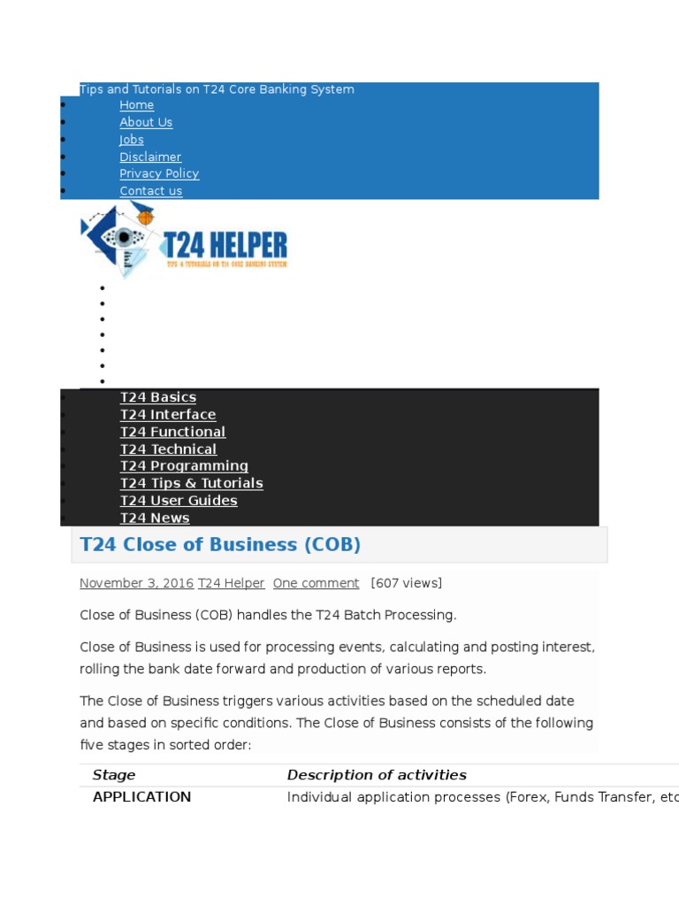 Cob T24 PDF | PDF | Database Transaction | Business Process