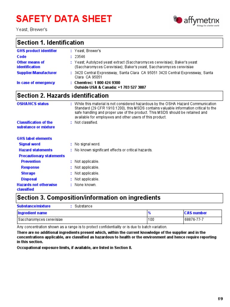 Safety Data Sheet: Section 1. Identification | PDF | Toxicity ...