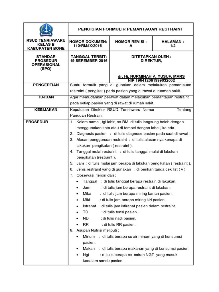 Spo Pengisian Form Pemantauan Restraint | PDF | Kesehatan Holistik | Sains & Matematika
