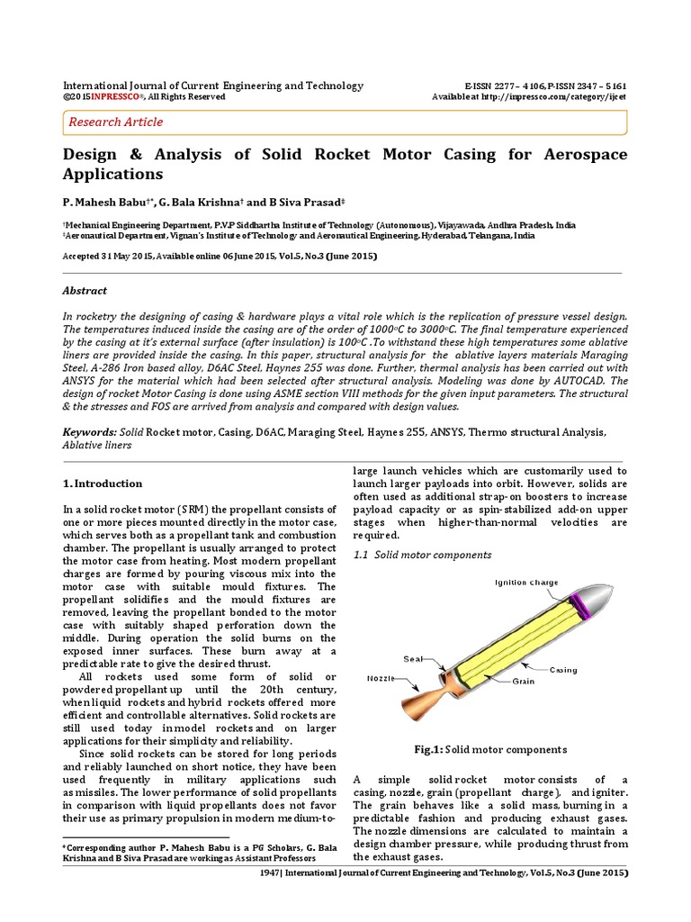 Design & Analysis of Solid Rocket Motor Casing For Aerospace ...