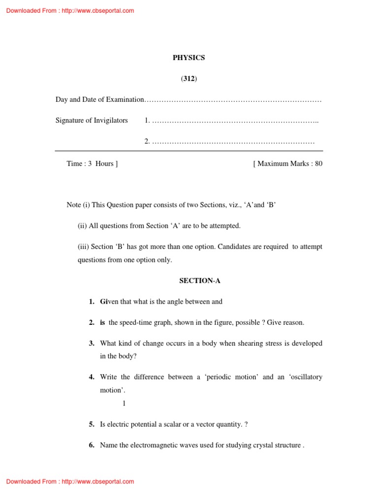 NIOS Class 12 Previous Year Question Papers Physics 2006 | PDF ...