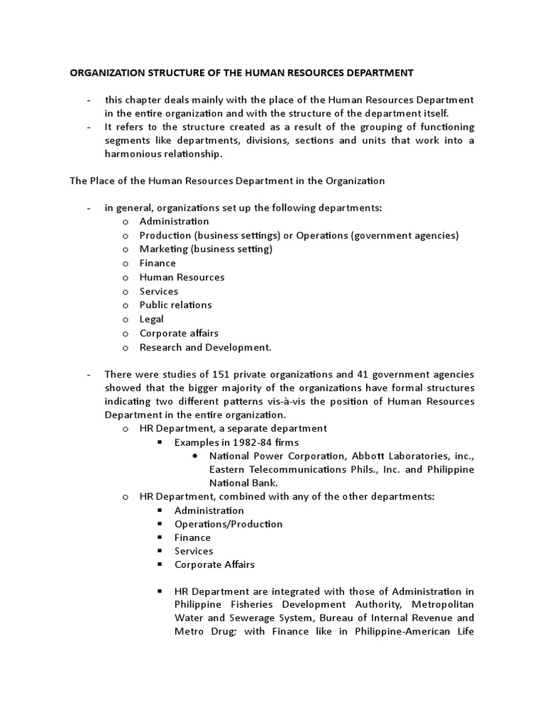 2 Organization Structure of The Human Resources Department | PDF ...