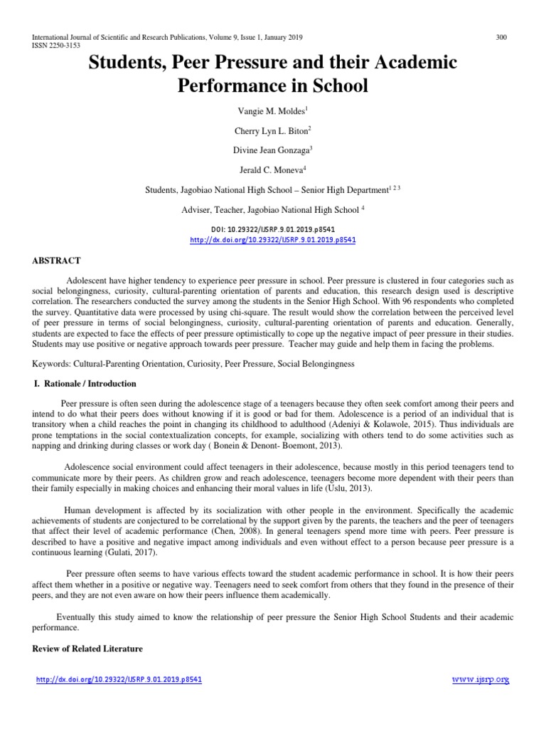 Students, Peer Pressure and Their Academic Performance in School | PDF ...