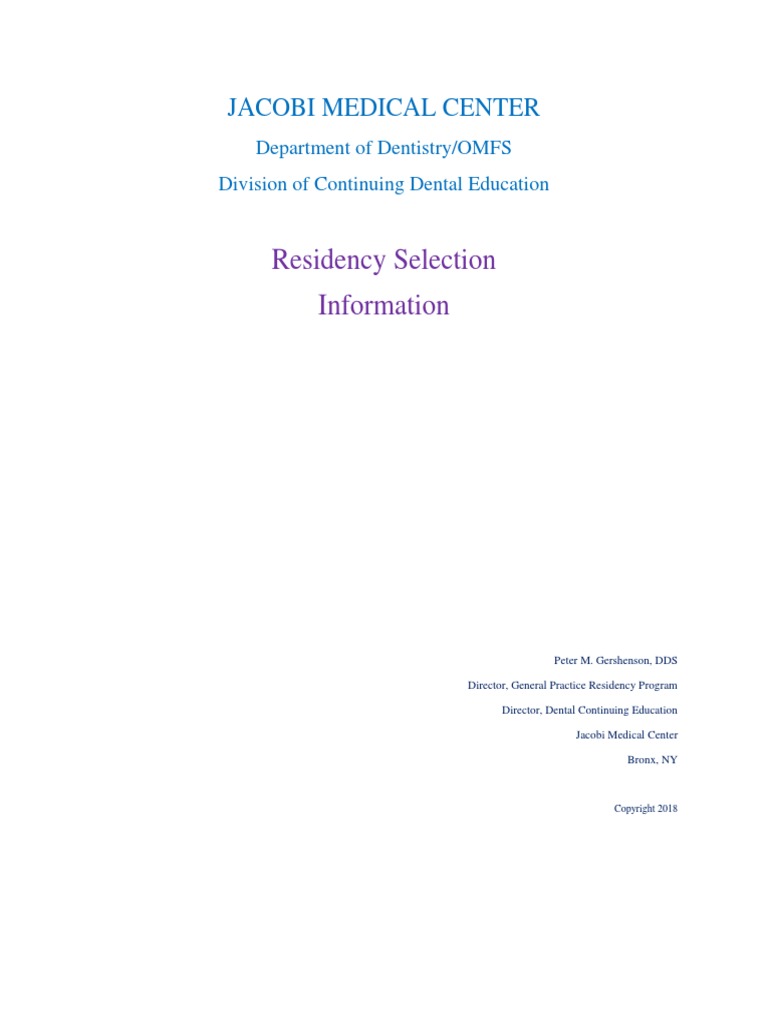 Residency Selection Information | PDF | Residency (Medicine) | Dentistry