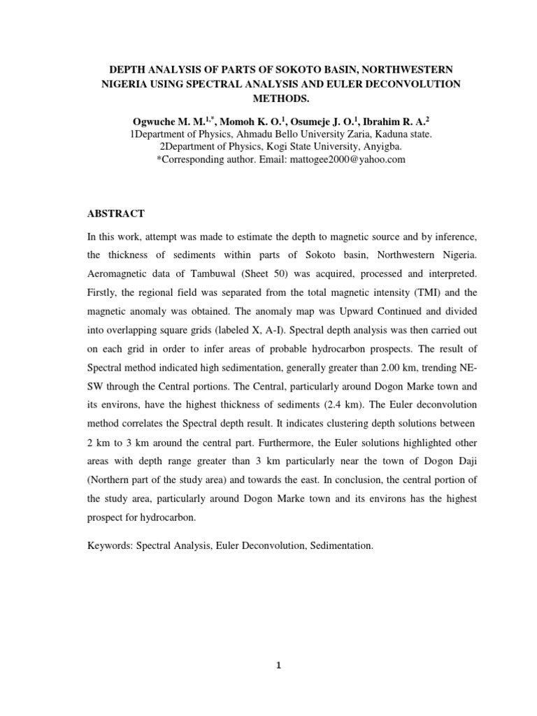 Depth Analysis of Sokoto Basin Sediments | PDF | Geophysics | Rock ...