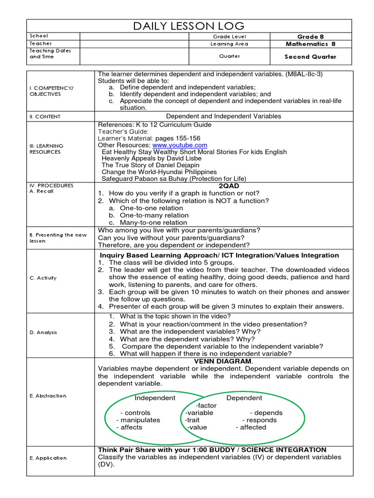 Understanding Variables in Math Lesson | PDF | Teachers | Educational ...
