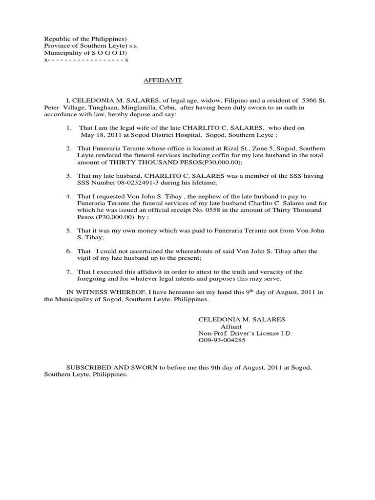 Affidavit of Beneficiaries