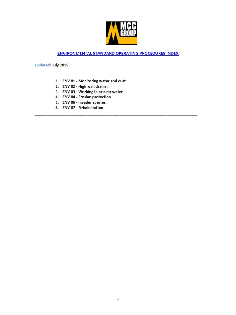 Environmental Sop Index | PDF