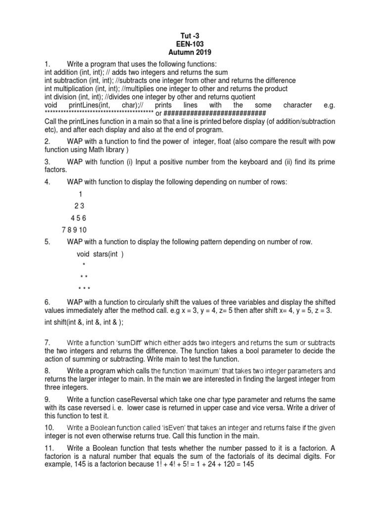 Tutorial 3 | PDF | Subroutine | Integer (Computer Science)