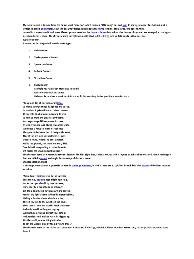 Sonnet Pdf Sonnets Literary Theory