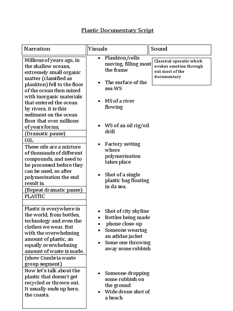Plastic Documentary Script | PDF | Sea | Plastic