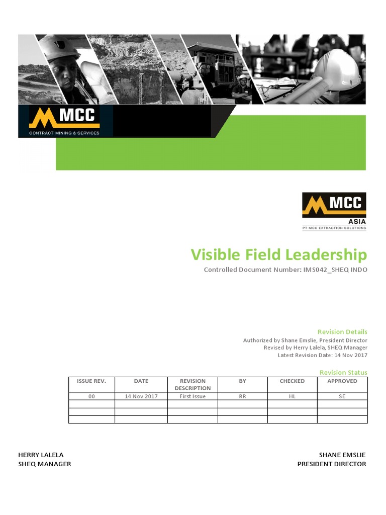 Visible Field Leadership: Controlled Document Number: IMS042 - SHEQ ...