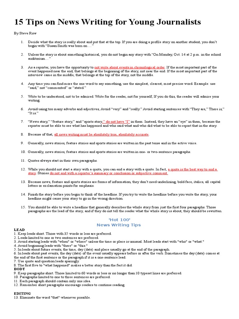 Essential News Writing Tips for Beginners | PDF | Comma | Verb