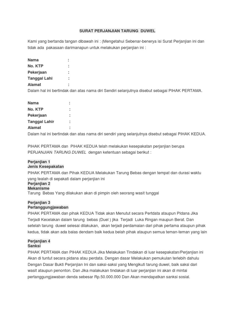 Surat Perjanjian Tarung Juned | PDF | Hukum